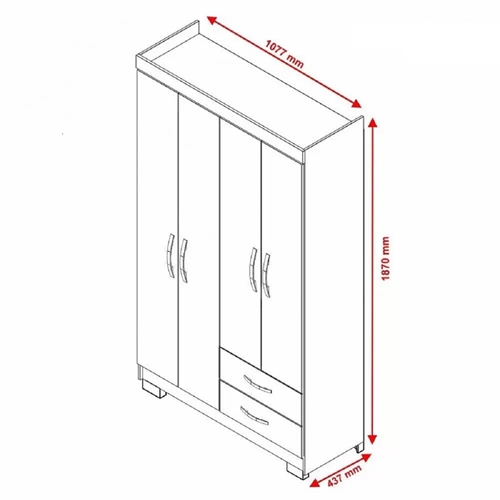 Guarda Roupa Nt5005 1080mm 4 Portas 2 Gavetas Notavel Moveis - Notavel