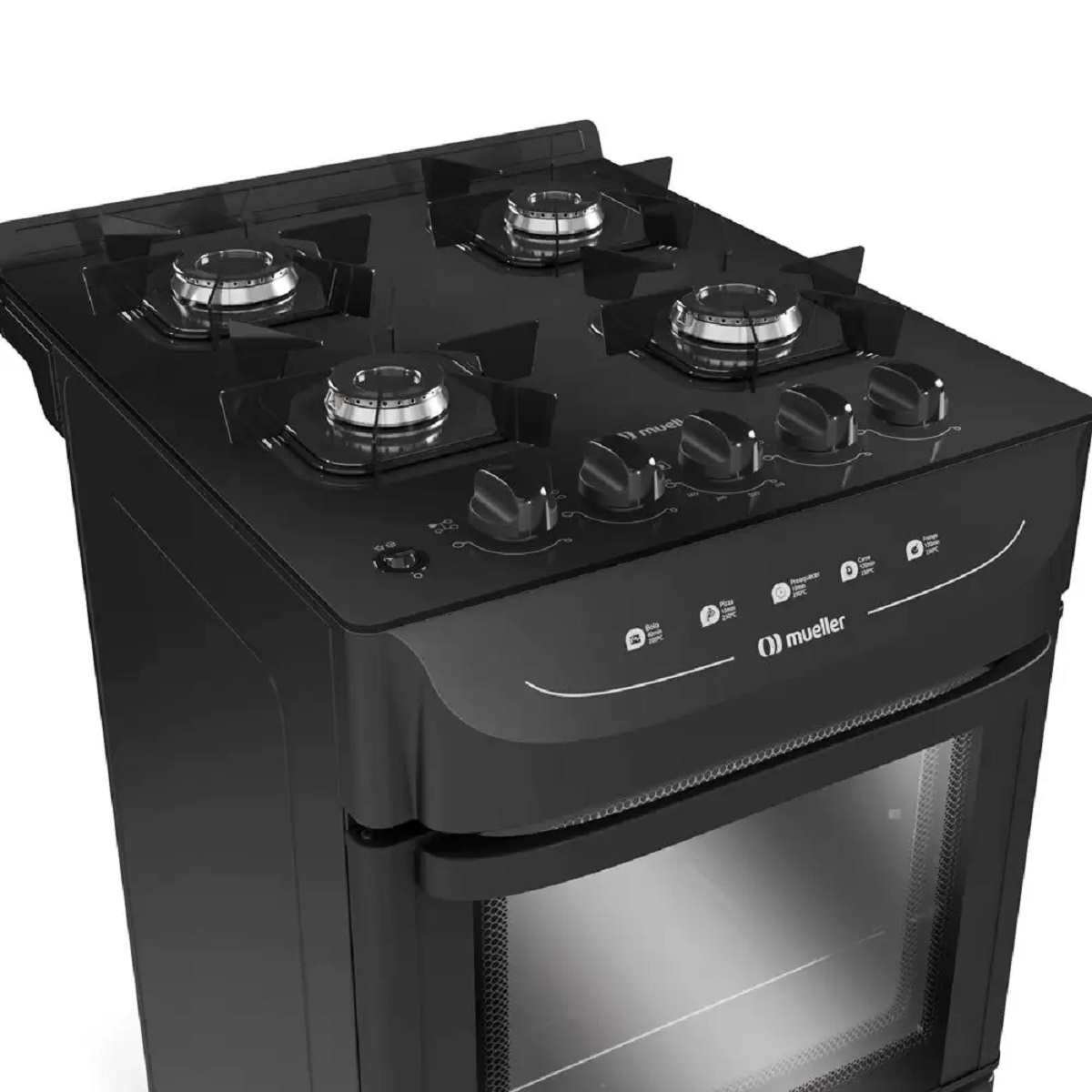 Fogão Mueller preto fosco 4 Bocas com mesa de vidro e acendimento ...