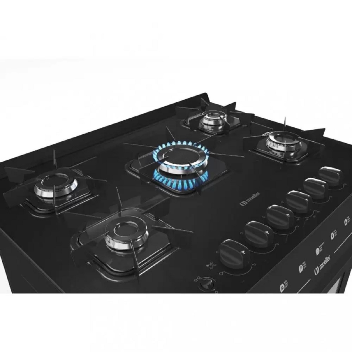 Fogão Mueller preto fosco 5 Bocas com mesa de vidro e acendimento ...