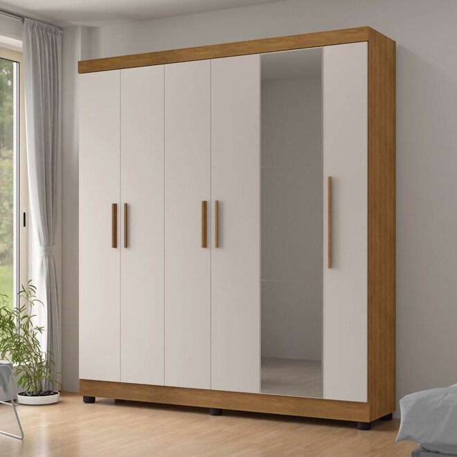 Guarda Roupa Topazio Arão 6 Portas com Espelho 100% MDF - Topazio